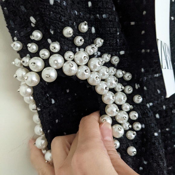 Zara | Dresses | Zara Nwt Textured Weave Dress Wtih Faux Pearls Cutout ...